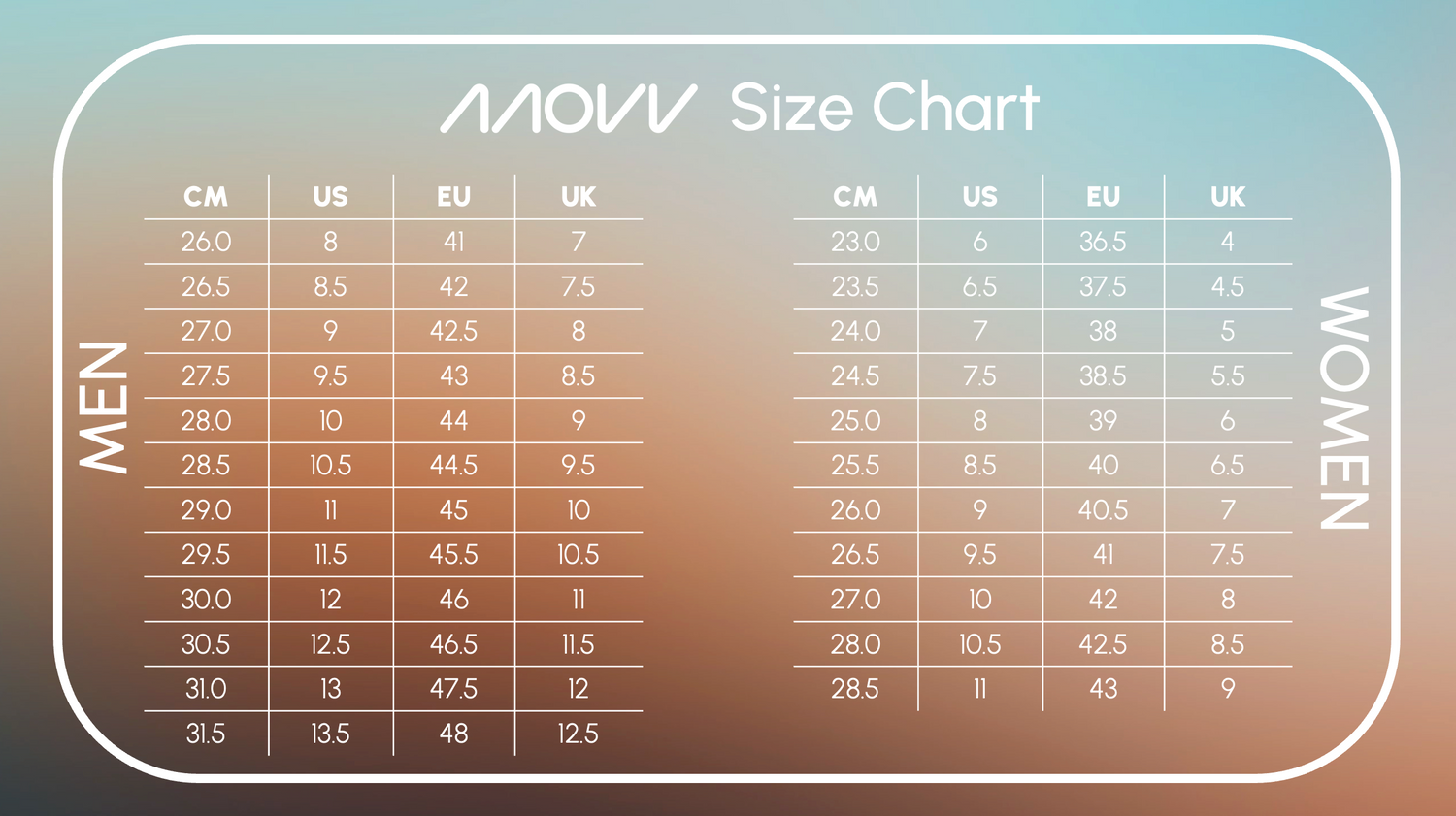 Men’s Size Guide – MOVV Running Apparel